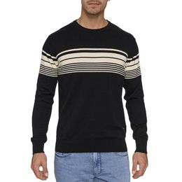 Rundhalspullover INDICODE "INPorcenak", Herren, Gr. S, schwarz, Strick, Obermaterial: 100% Baumwolle, gestreift, regular fit normal, Rundhals, Pullover