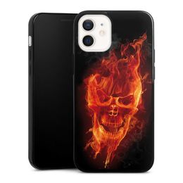 DeinDesign iPhone 12 mini Handy Slim Case extra d&uuml;nn Silikon Handyh&uuml;lle schwarz H&uuml;lle Fire Skull Totenkopf Silikon Slim Case