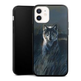 DeinDesign iPhone 12 mini Handy Slim Case extra d&uuml;nn Silikon Handyh&uuml;lle schwarz H&uuml;lle Wolf Painting Nature Silikon Slim Case