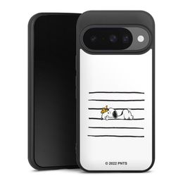 DeinDesign Google Pixel 10 Handy Premium Silikon H&uuml;lle Handyh&uuml;lle schwarz Case Snoopy Dog Peanuts Silikon Premium Case
