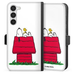 DeinDesign Galaxy S23+ Handy Klapph&uuml;lle Handyh&uuml;lle aus Kunst Leder schwarz Flip Case Snoopy Peanuts Official Licensed Product Sideflip mit Lasche
