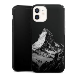 DeinDesign iPhone 12 mini Handy Slim Case extra d&uuml;nn Silikon Handyh&uuml;lle schwarz H&uuml;lle Mountain Snow Mountain Top Silikon Slim Case