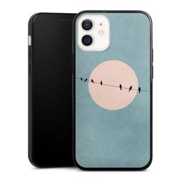 DeinDesign iPhone 12 mini Handy Slim Case extra d&uuml;nn Silikon Handyh&uuml;lle schwarz H&uuml;lle Bird Turquoise Moon Silikon Slim Case