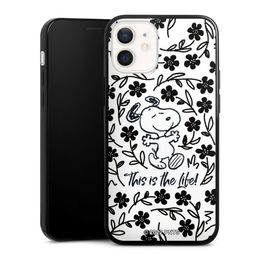 DeinDesign iPhone 12 mini Handy Slim Case extra d&uuml;nn Silikon Handyh&uuml;lle schwarz H&uuml;lle Peanuts Flowers Snoopy Silikon Slim Case