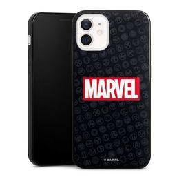 DeinDesign iPhone 12 mini Handy Slim Case extra d&uuml;nn Silikon Handyh&uuml;lle schwarz H&uuml;lle Logo Marvel Comic Silikon Slim Case