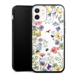 DeinDesign iPhone 12 mini Handy Slim Case extra d&uuml;nn Silikon Handyh&uuml;lle schwarz H&uuml;lle Flowers Bee Muster Silikon Slim Case