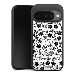DeinDesign Google Pixel 10 Handy Premium Silikon H&uuml;lle Handyh&uuml;lle schwarz Case Peanuts Flowers Snoopy Silikon Premium Case