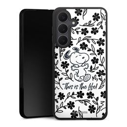 DeinDesign Galaxy S25 FE Handy Premium Silikon H&uuml;lle Handyh&uuml;lle schwarz Case Peanuts Flowers Snoopy Silikon Premium Case