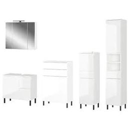 Badmöbel-Set Germania "Scantic", weiß, Spanplatte, Kastenmöbel-Sets, bestehend aus Kommode, Schrank, Hochschrank, Waschbeckenunterschrank