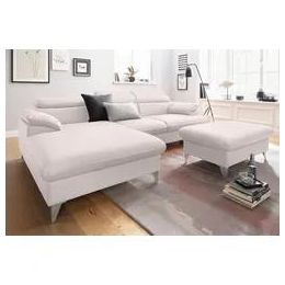 Polstergarnitur COTTA "Caluso L-Form", beige (fog,), B:254cm, NaturLEDER (echtes Rindsleder) in Sitz und Rücken. Korpus in passendem Kunstleder SOFTLUX bezogen;Microfaser PRIMABELLE (100% Polyester);Kunstleder SOFTLUX, Sitzmöbel-Sets, Set bestehend aus: Ecksofa mit Kopfteilverstellung & Hocker