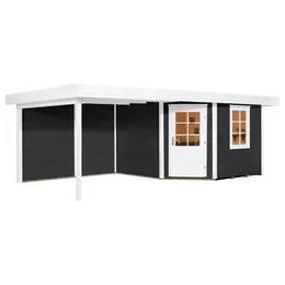 Gartenhaus Weka "Designhaus 213 Plus", grau (anthrazit, weiß), Fußboden im Gartenhaus, Rückwand, Gartenhäuser, mit Anbaudach und Rückwand