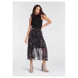 Abendkleid Laura Scott, Damen, Gr. 44, N-Gr, schwarz (schwarz, taupe, brdx), Web, Obermaterial: 95% Viskose, 5% Elasthan. Futter: 100% Polyester. Rock: 100% Polyester, bedruckt, gemustert, mehrfarbig, transparent, unifarben, ausgestellt wadenlang, Rundhals, Kleider Partykleid, für schicke Anlässe und legere Freizeitlooks, wadenlang