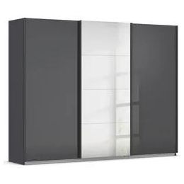 Schwebetürenschrank Rauch "Kleiderschrank Kleiderschränke Schrank Garderobe AGORDO mit Glasfront", grau (graumetallic, glas basalt), B:271cm H:210cm T:62cm, Holzwerkstoff, Schränke, durchdachte Innenausstattung, in 4 Breiten und 2 Höhen MADE IN GERMANY