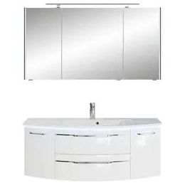 Badmöbel-Set SAPHIR "Serie 7045 2-teilig Mineralmarmor-Waschtisch mit LED-Spiegelschrank", weiß (weiß hochglanz), B:133,2cm H:200cm T:49,8cm, Spanplatte, Kastenmöbel-Sets, Badezimmer-Set 133,2 cm breit, inkl. Türdämpfer, 5 Türen, 2 Schubladen