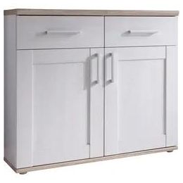HBZ-MEBLE Schuhschrank HBZ "Romance im Landhausstil, BxHxT 96x91x39 cm", weiß (sibiu lärche, ober, unterboden san remo hell), B:86cm H:91cm T:39cm, Holzwerkstoff, Schränke, Schuhkommode mit 2 Türen, 2 Schubkästen, 2 Einlegeböden