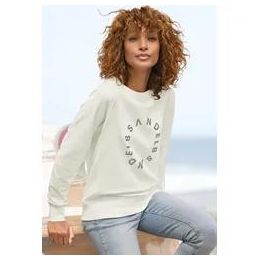 Sweatshirt ELBSAND, Damen, Gr. M (38), beige (creme), angeraute Sweatware, Obermaterial: 95% Baumwolle, 5% Elasthan, unifarben mit Farbeinsatz, figurumspielend h&uuml;ftlang, Rundhals, Sweatshirts Sweatshirt, mit Frontprint, Rundhalsausschnitt, Printpullover, casual-sportlich