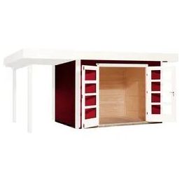 Gartenhaus Weka "Designhaus 126 Plus", rot (rot, weiß), Fußboden im Gartenhaus, Gartenhäuser, mit Anbaudach