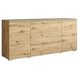 Sideboard Inosign "VERA, grifflos", braun (eichefarben artisan), B:150cm H:67,9cm T:39,5cm, Sideboards, verstellbare Einlegeböden, Wahlweise mit oder ohne Beleuchtung