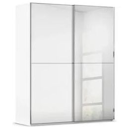 Schwebetürenschrank Rauch "Kleiderschrank Schrank Garderobe Schlafzimmerschrank SCALE-DUO", weiß (alpinweiß, glas kristallweiß, griffleisten chrom), B:181cm H:223cm T:68cm, Holzwerkstoff, Schränke, edle zweigeteilte Türen Spiegel/Glas-Mix 3 Zierleisten MADE IN GERMANY