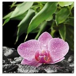 Glasbild Artland "Rosa Orchidee auf schwarzen Zen Steinen", pink (farbe bild(er): pink), B:20cm H:20cm, Bilder, in verschiedenen Größen