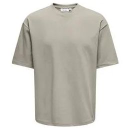 Only & Sons Rundhalsshirt ONLY & SONS "ONSCASPIAN AUT SS TEE", Herren, Gr. L, beige (silber lining), Jersey, Obermaterial: 61% Baumwolle, 22% Elastomultiester, 17% Polyester, unifarben, normal normal, Rundhals, Shirts
