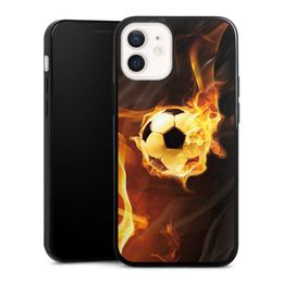 DeinDesign iPhone 12 mini Handy Slim Case extra d&uuml;nn Silikon Handyh&uuml;lle schwarz H&uuml;lle Soccer Ball Fire Silikon Slim Case