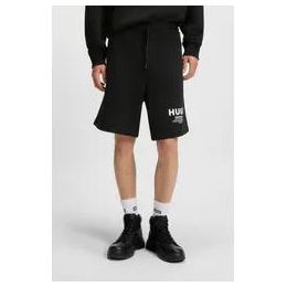 HUGO BOSS Sweatshorts HUGO BLUE "Nomario", Herren, Gr. XL, N-Gr, schwarz (schwarz005), Sweatware, Obermaterial: 100% Baumwolle, unifarben, regular fit kniefrei, Hosen, mit großem Druck