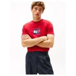 T-Shirt Tommy Hilfiger "LINEAR FLAG GRAPHIC", Herren, Gr. XXL, rot (medium rot), Single Jersey, Obermaterial: 100% Baumwolle, Casual, regular fit, Rundhals, Shirts, Rundhals, regular fit, Jersey