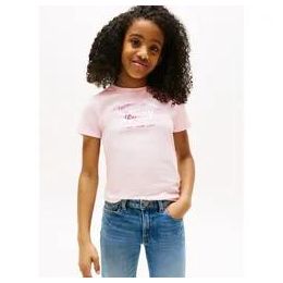 T-Shirt Tommy Hilfiger "TOMMY SCRIPT TEE SS", Mädchen, Gr. 14 (164), light pink, Single Jersey, Obermaterial: 60% Baumwolle, 40% Polyester, unifarben, regular fit hüftlang, Rundhals, Shirts, für Kinder bis 16 Jahre, glänzender Druck