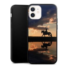 DeinDesign iPhone 12 mini Handy Slim Case extra d&uuml;nn Silikon Handyh&uuml;lle schwarz H&uuml;lle Sunset Horseback Riding Horse Silikon Slim Case
