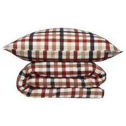 Bettwäsche Schiesser "James aus weichem Baumwollflanell mit traditionellen Karos", braun (braun, blau), B/L: 135cm x 200cm, 1 Stk., 1 Stk., Feinbiber, B/L: 80cm x 80cm, 2 Stk., Feinbiber, Obermaterial: 100% Baumwolle, Bettwäsche, Made in Green