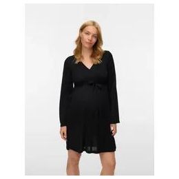 Umstandskleid MAMALICIOUS "MLMAEVE TESS LS JRS DRESS 2F NOOS", Damen, Gr. XS, N-Gr, schwarz, Web, Obermaterial: 85% Viskose, 15% Polyester, unifarben, regular fit, V-Ausschnitt, Fledermausärmel, Kleider, Stilllage unter einem Wickeleffekt