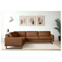Ecksofa Places of Style "Pinto, XXL, 250/290 cm, langer Schenkel, Ottomane", brick rot, B:290cm H:85cm T:250cm, 100% Polyester, Sofas, Cord, Chenille, Lederoptik, mit Keder, Metallfüße, Wellenunterfederung