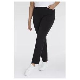 Stoffhose KjBRAND "Hose Bea in Bi-Stretch Kammgarnoptik mit Bügelfalte", Damen, Gr. 48, N-Gr, schwarz, Web, Obermaterial: 63% Polyester, 35% Viskose, 2% Elasthan, unifarben, weit, unten schmal normal, Hosen, Sommerhose, ideal für kräftige Oberschenkel