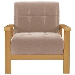 Sit & More Sessel SIT & MORE "Billund", beige, B:78cm H:88cm T:106cm, 100% Polyester, Sessel, Armlehnen aus eichefarbigem Buchenholz, verschiedene Bezüge und Farben