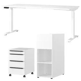 Büromöbel-Set Germania "Mailand", weiß, Schreibtisch Breite 180cm Metall Spanplatte, Metall, Spanplatte, Arbeitsmöbel-Sets, inkl. Schreibtisch, Rollcontainer und Raumteiler