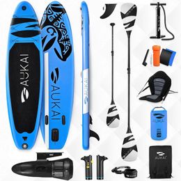 Stand Up Paddle Board "AUKAI Pro Ocean" mit Kajak-Sitz und Motor blau