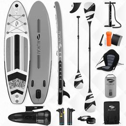 Stand Up Paddle Board "AUKAI Pro" mit Kajak-Sitz und Motor grau