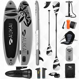 Stand Up Paddle Board "AUKAI Pro Ocean" mit Kajak-Sitz und Motor grau