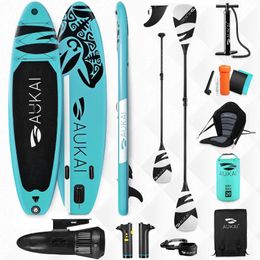Stand Up Paddle Board "AUKAI Pro Ocean" mit Kajak-Sitz und Motor t&uuml;rkis
