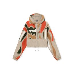 Johnny Urban Cropped Fleecejacke 'Carey' Damen Gr&ouml;&szlig;e XL beige / camel / dunkelgr&uuml;n / hummer