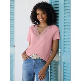 Heine Damen Kurzarmshirt, Rosa, Gr. 48, T-Shirts, 100% Baumwolle