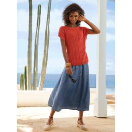 Heine Damen Ajourpullover, Orange, Gr. 36, Rundhals Pullover, Material: Baumwolle