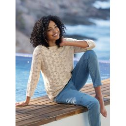 Heine Damen Ajourpullover, Braun, Gr. 34, Rundhals Pullover, 100% Baumwolle