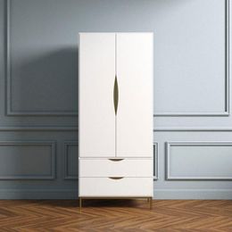 Kleiderschrank Andas "KOBE", weiß, B:80cm H:195cm T:55cm, FSC-zertifizierter Holzwerkstoff, MDF, Schränke, Kleiderschrank Drehtürenschrank, Schöne Griffe, viel Stauraum, Breite 80 cm, FSC-zertifiziert