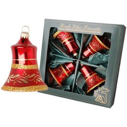 Christbaumschmuck KREBS GLAS LAUSCHA "Glocken, Weihnachtsdeko rot, Christbaumschmuck", rot (rot, goldfarben), H:7cm Ø:7cm, Glas, Weihnachtsbaumschmuck, goldfarben dekoriert, mundgeblasen