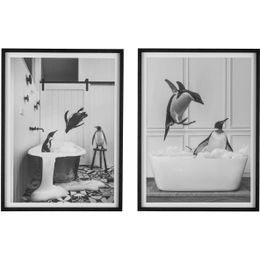 Bild mit Rahmen CREATIV HOME "Leinwandbild Pinguine in Badewanne", bunt (farbe rahmen: schwarz, farbe bild(er): bunt), B:30cm H:40cm T:1,8cm, Canvas, Kunststoff, Bilder, mit Rahmen