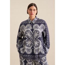 Hemdbluse Seidensticker "Schwarze Rose", Damen, Gr. 3XL46, blau (dunkelblau), 100% Viskose, bedruckt, regular fit, ohne Ausschnitt, Blusen, Langarm Kragen Tuchprint