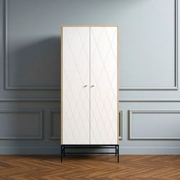 Kleiderschrank Andas "MIA", weiß, B:80cm H:190cm T:55cm, FSC-zertifizierter Holzwerkstoff, MDF, Spanplatte, Schränke, Kinderkleiderschrank, Fräsungen in den Fronten, goldene Griffe, Breite 80 cm, FSC