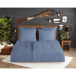 Bettwäsche Good Morning "Flanel Uni", blau, B/L: 135cm x 200cm, 1 Stk., 1 Stk., Flanell, B/L: 80cm x 80cm, 2 Stk., Flanell, Obermaterial: 100% Baumwolle, Bettwäsche, Flanell, Biber, Baumwolle, Winter, Warm, Reißverschluss, Einfarbig Uni